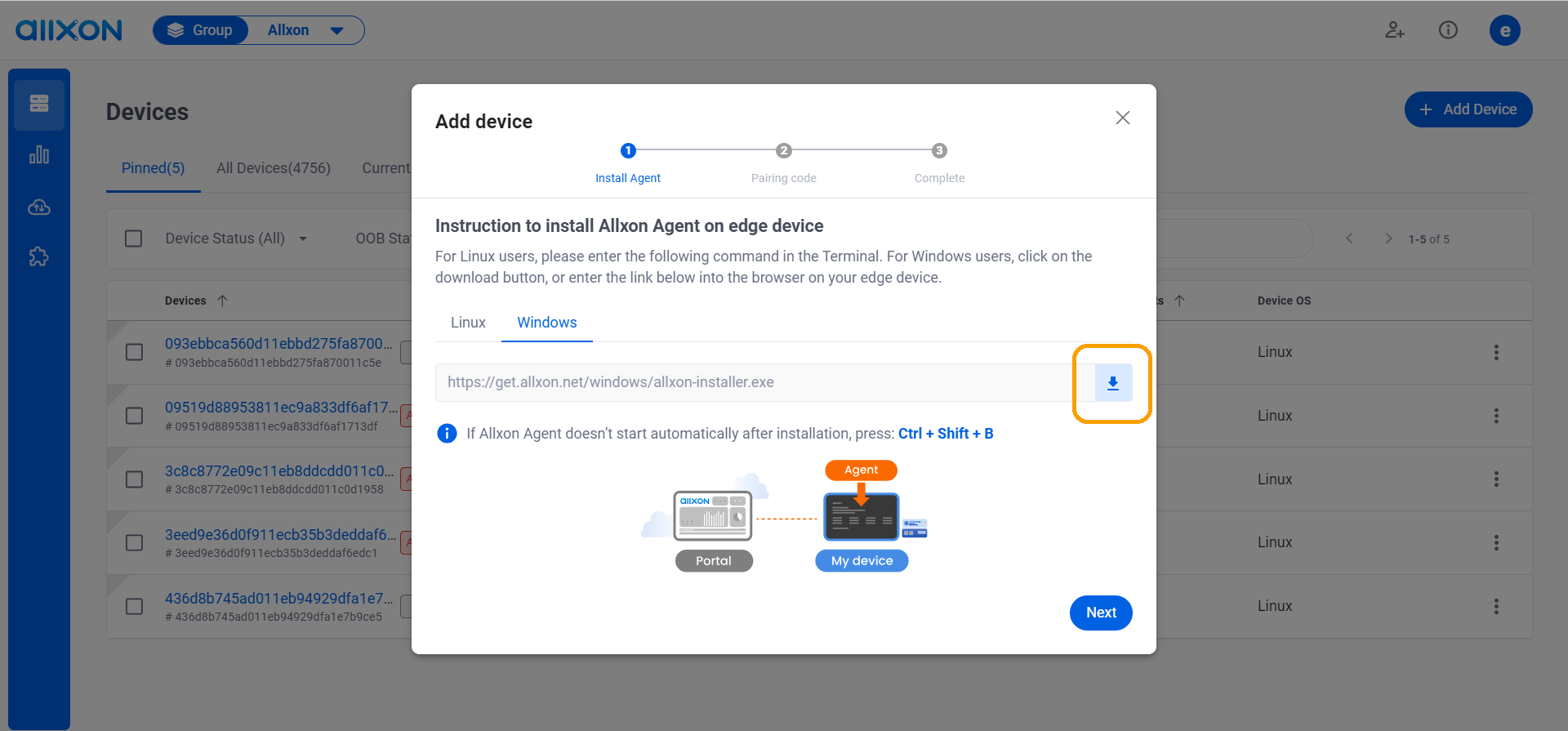 Install Allxon Agent via Command